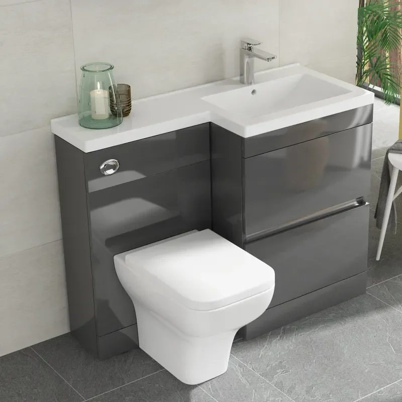 Pemberton Grey 1100 Space Saving Ensuite Sink And Toilet Cabinet Bathroom City